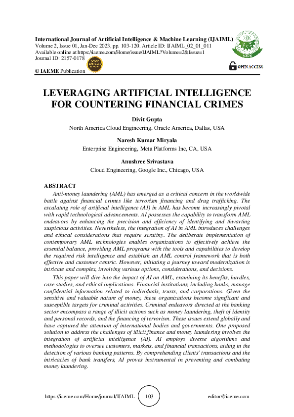 (PDF) LEVERAGING ARTIFICIAL INTELLIGENCE FOR COUNTERING FINANCIAL CRIMES