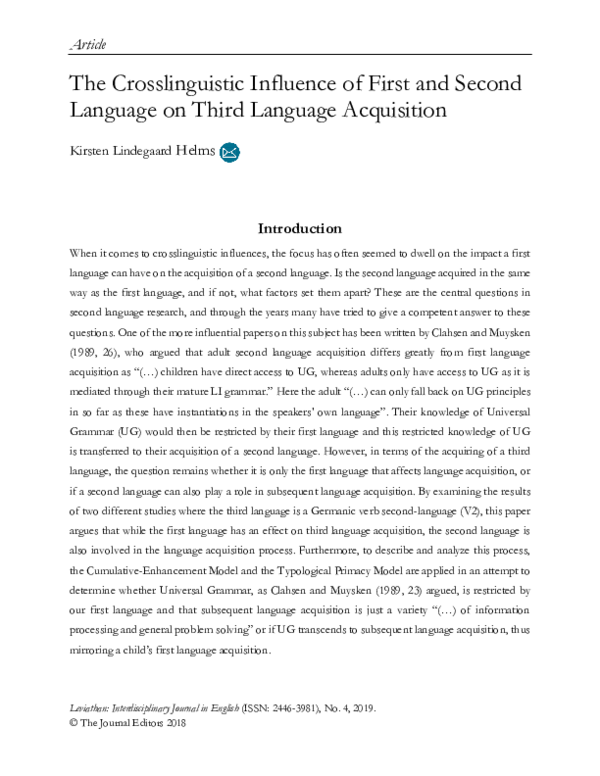 (PDF) The Crosslinguistic Influence of First and Second Language on ...
