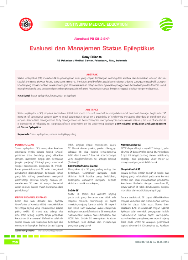 (PDF) Evaluasi dan Manajemen Status Epileptikus