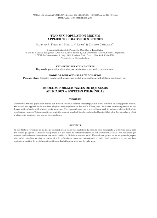 Pdf Two Sex Population Models Applied To Polygynous Species