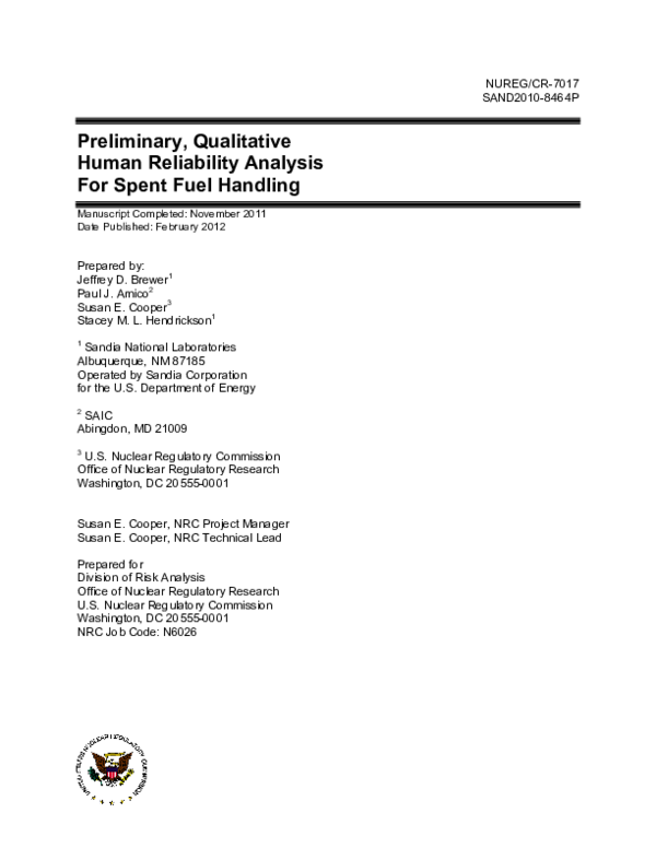 (PDF) Qualitative Human Reliability Analysis for Spent Fuel Handling