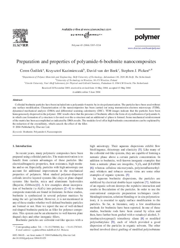 (PDF) Preparation and properties of polyamide-6-boehmite nanocomposites