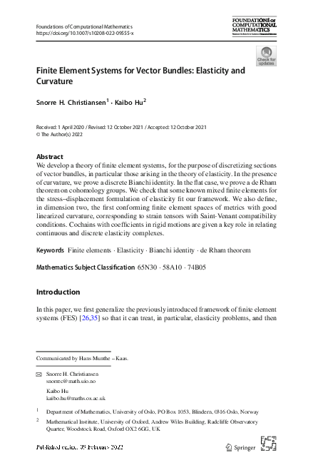 (PDF) Finite Element Systems for Vector Bundles: Elasticity and Curvature