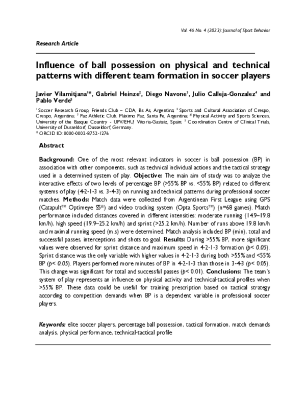 (PDF) Influence of ball possession on physical and technical patterns ...