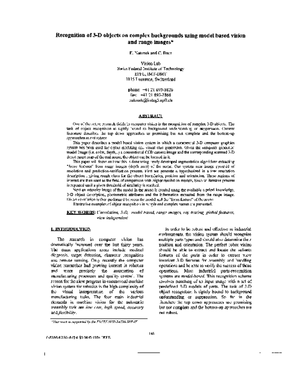 (PDF) Recognition of 3-D objects on complex backgrounds using model ...
