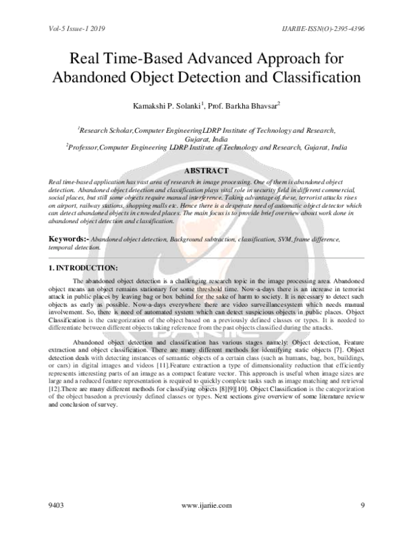 (PDF) Real Time-Based Advanced Approach for Abandoned Object Detection and Classification