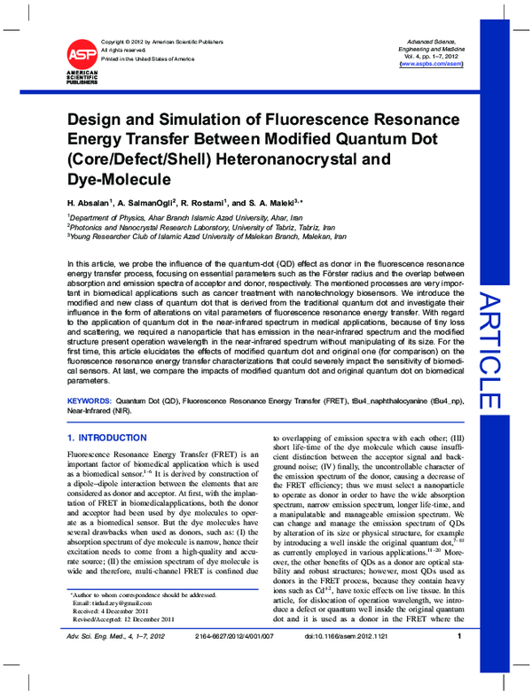 (PDF) Design and Simulation of Fluorescence Resonance Energy Transfer ...