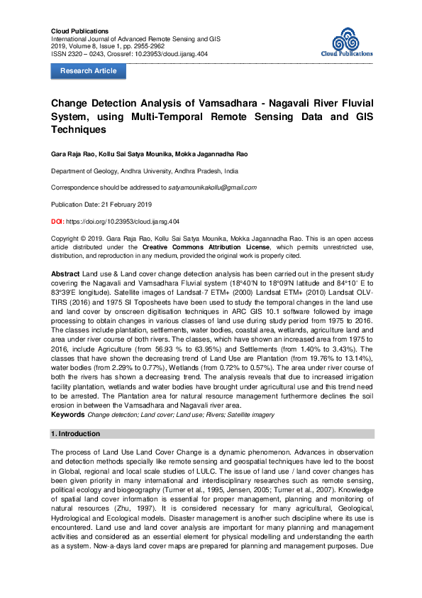 (PDF) Change Detection Analysis of Vamsadhara - Nagavali River Fluvial System, using Multi ...