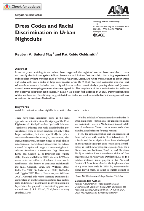 (PDF) Dress Codes and Racial Discrimination in Urban Nightclubs