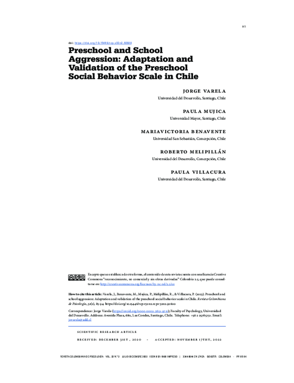 (PDF) Preschool and School Aggression: Adaptation and Validation of the ...