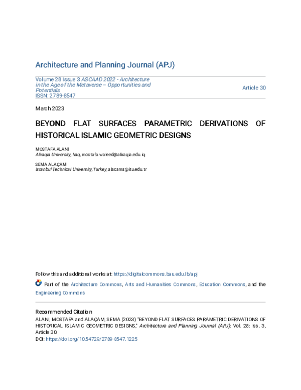 (PDF) Beyond Flat Surfaces Parametric Derivations of Historical Islamic Geometric Designs