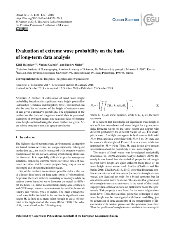 (PDF) Evaluation of extreme wave probability on the basis of long-term ...