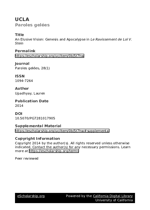 (PDF) An Elusive Vision: Genesis and Apocalypse in Le Ravissement de ...