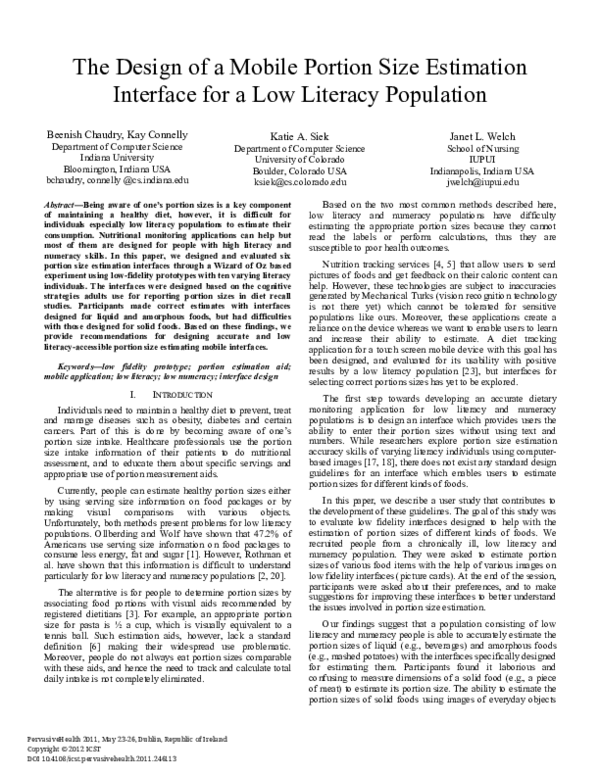 (PDF) The Design of a Mobile Portion Size Estimation Interface for a ...