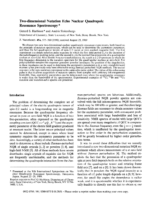(PDF) Two-dimensional Nutation Echo Nuclear Quadrupole Resonance ...