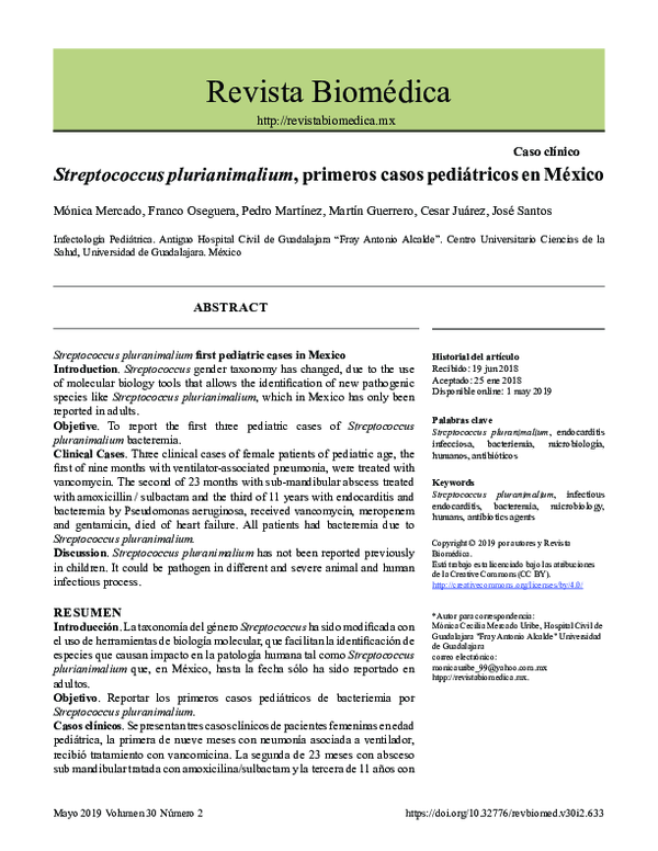 (PDF) Streptococcus plurianimalium primeros casos pediátricos en México