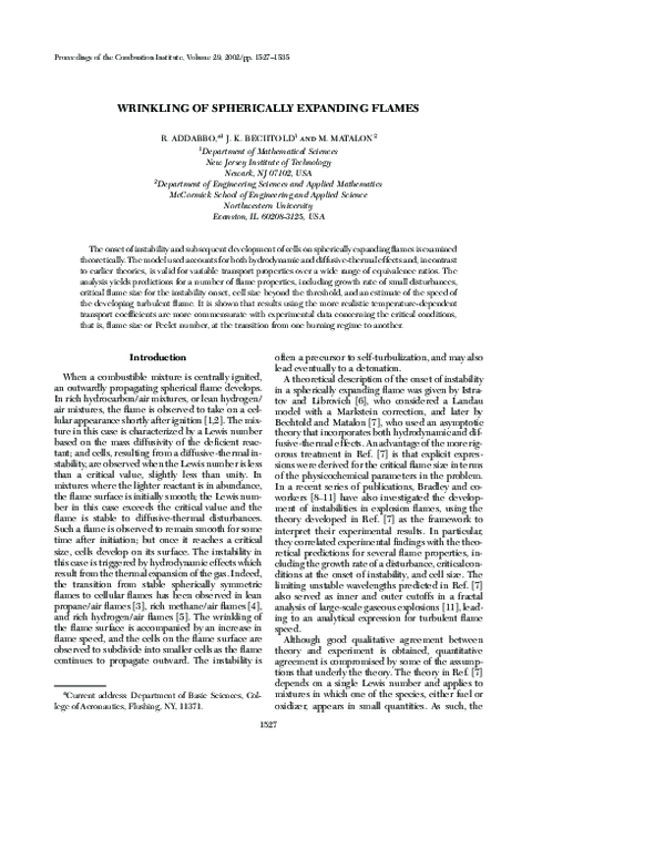 (PDF) Wrinkling of spherically expanding flames