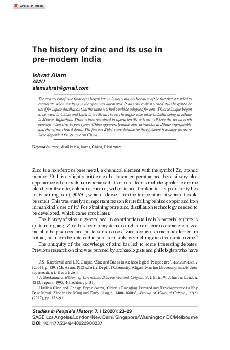 (PDF) The history of zinc and its use in pre-modern India