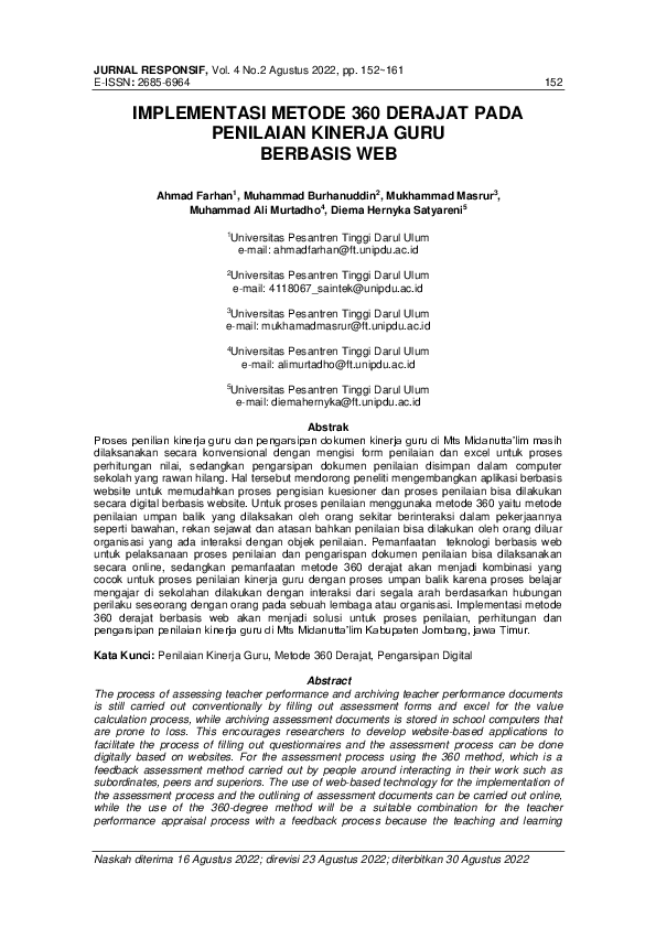 (PDF) Implementasi Metode 360 Derajat Pada Penilaian Kinerja Guru Berbasis Web