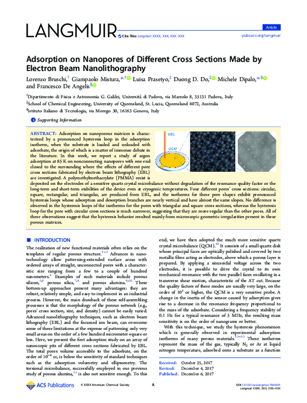 (PDF) Adsorption on Nanopores of Different Cross Sections Made by Electron Beam Nanolithography