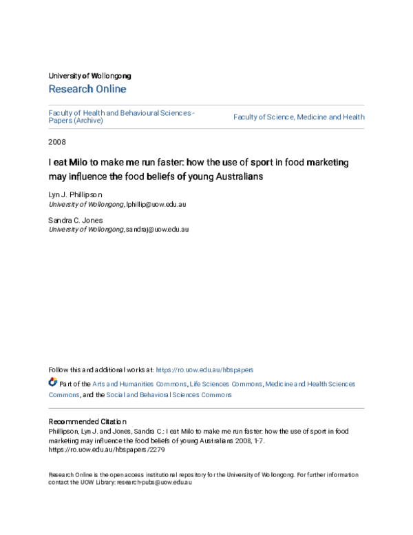 (PDF) I eat Milo to make me run faster': how the use of sport in food ...