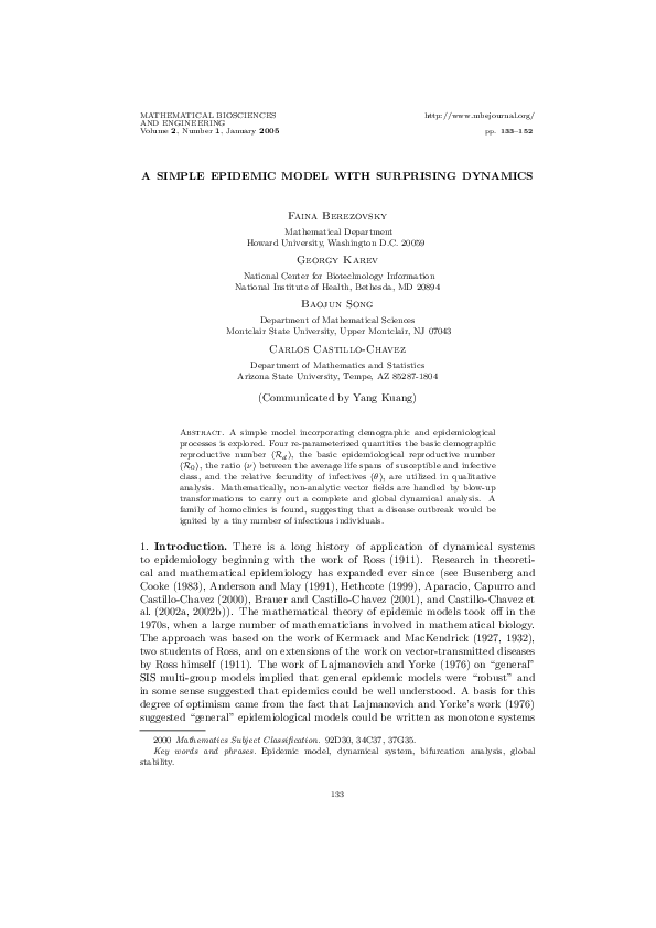 (PDF) A Simple Epidemic Model with Surprising Dynamics