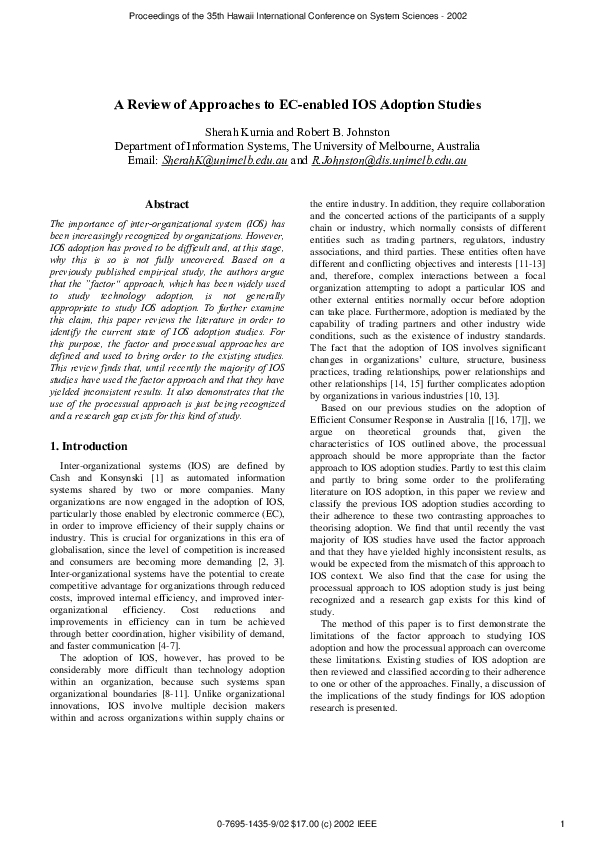 (PDF) A review of approaches to EC-enabled IOS adoption studies