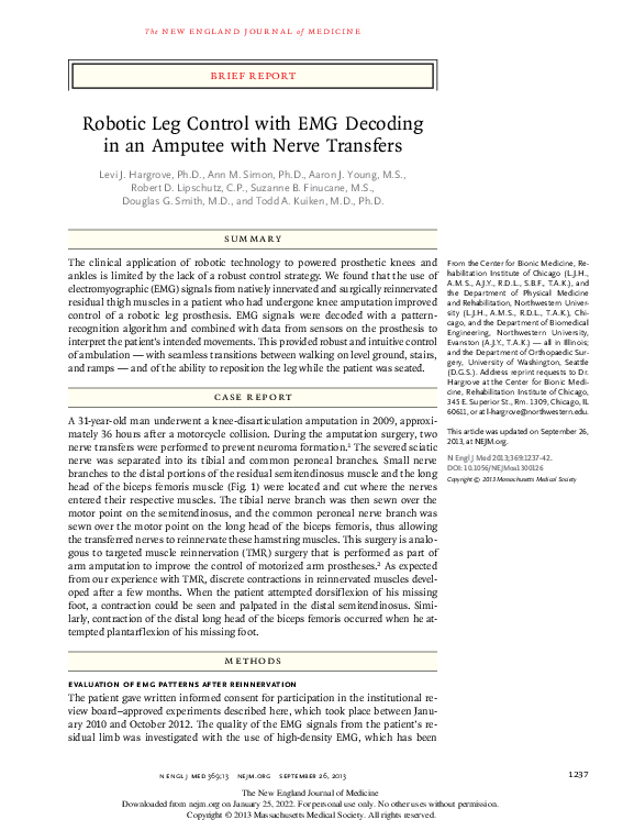 (PDF) Robotic Leg Control with EMG Decoding in an Amputee with Nerve ...