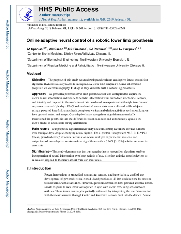 (PDF) Adaptive Neural Control for Robotic Lower Limb Prosthesis