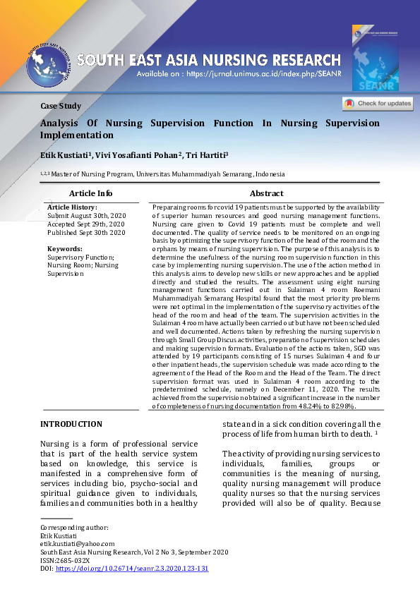 (PDF) Analysis of The Study of The Supervision of Nursing Room In The ...