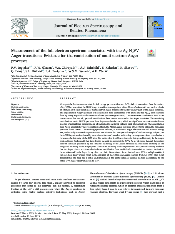 (PDF) Measurement of the full electron spectrum associated with the Ag ...