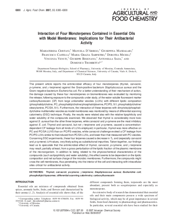 (PDF) Interaction of Four Monoterpenes Contained in Essential Oils with ...