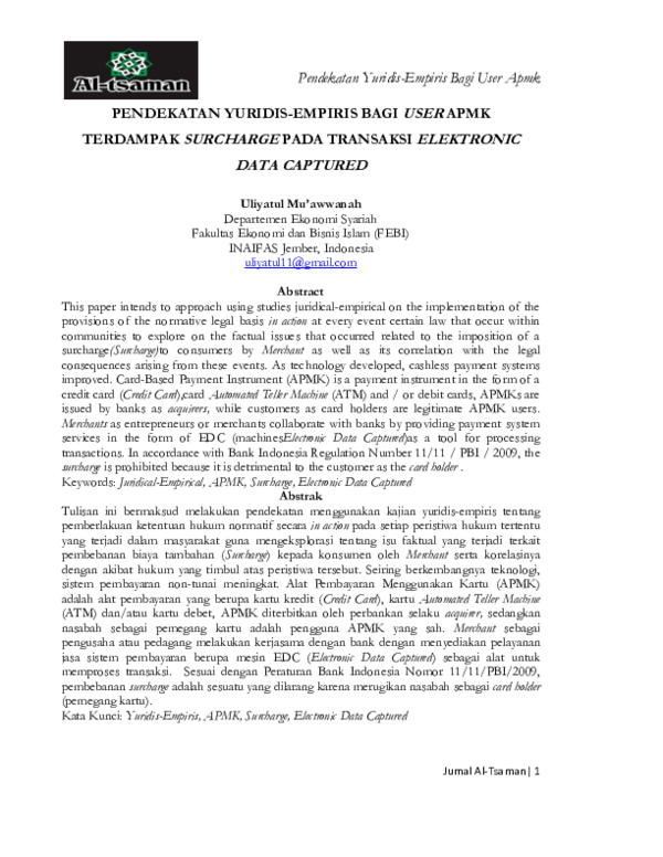 (PDF) Pendekatan Yuridis-Empiris Bagi User Apmk Terdampak Surcharge ...