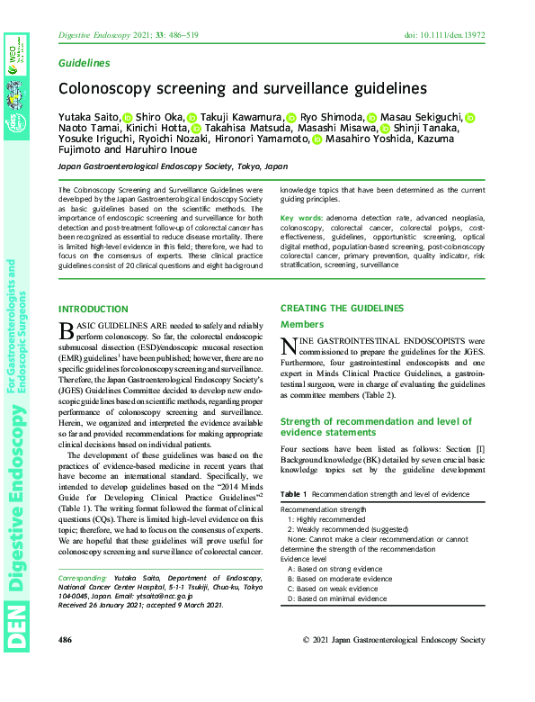 (PDF) Colonoscopy screening and surveillance guidelines | Kinichi Hotta ...