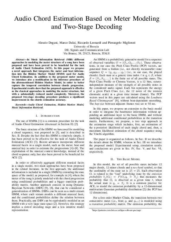 (PDF) Audio Chord estimation based on meter modeling and two-stage decoding