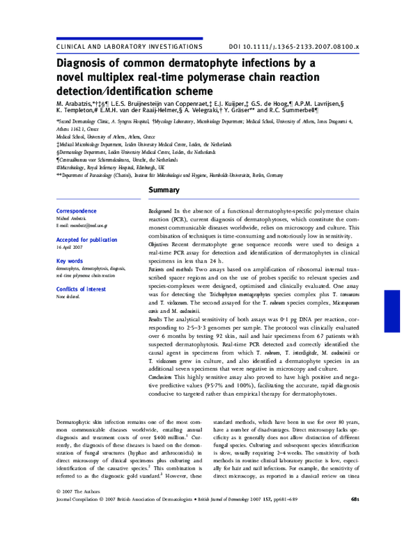 (PDF) Diagnosis of common dermatophyte infections by a novel multiplex ...