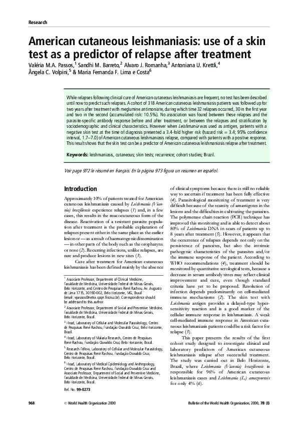 (PDF) American cutaneous leishmaniasis: use of a skin test as a ...