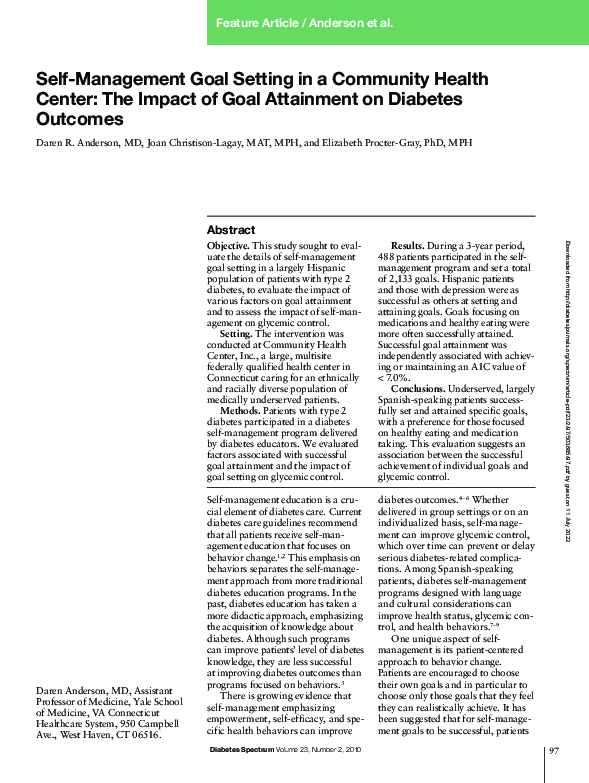 (PDF) Self-Management Goal Setting in a Community Health Center: The ...