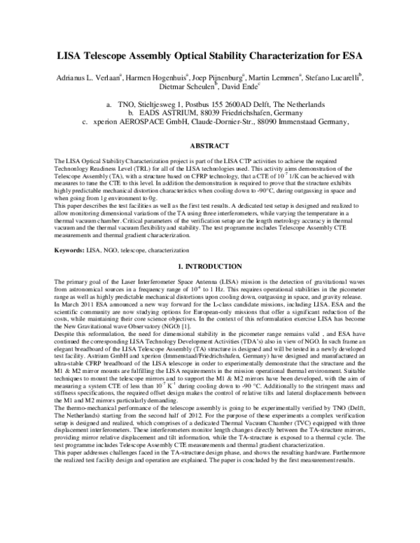 (PDF) LISA telescope assembly optical stability characterization for ESA