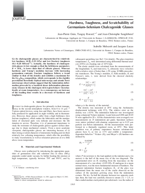 (PDF) Hardness, Toughness, and Scratchability of Germanium-Selenium ...