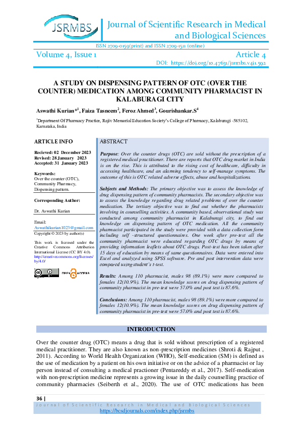 (PDF) A Study on Dispensing Pattern of OTC (Over the Counter ...