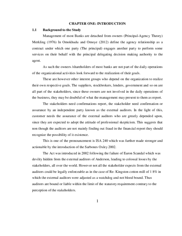 (PDF) EFFECT OF EXTERNAL AUDITING ON PERFORMANCE OF BANKING INDUSTRIES (A CASE STUDY OF FIRST ...