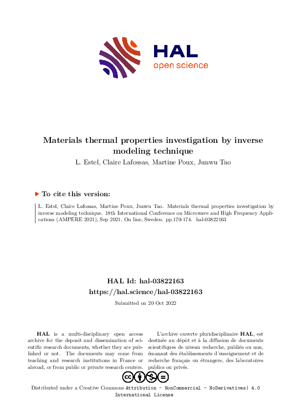 (PDF) Materials thermal properties investigation by inverse modeling technique
