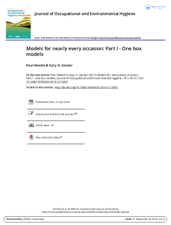 (PDF) Models for nearly every occasion: Part I - One box models