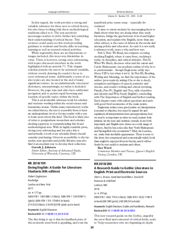 (PDF) Research guide to Gothic literature in English
