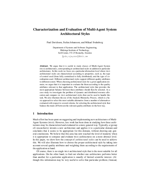 (PDF) Characterization and Evaluation of Multi-agent System ...