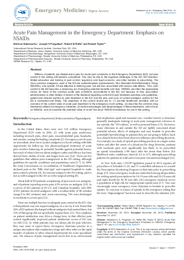 (PDF) Acute pain management in the Emergency Department: Use of ...