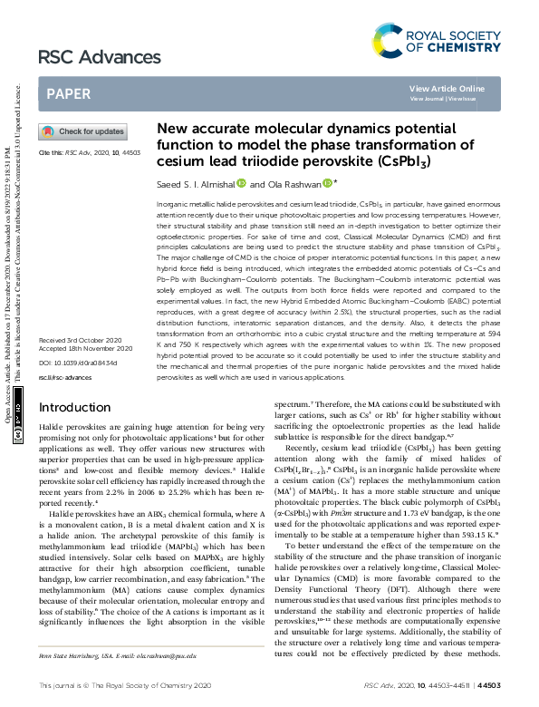 Pdf New Accurate Molecular Dynamics Potential Function To Model The Phase Transformation Of