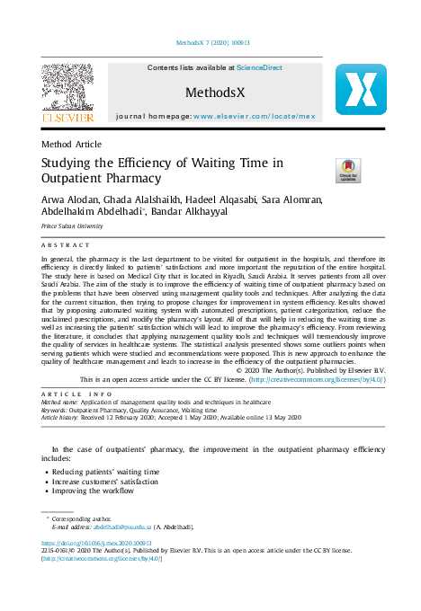 (PDF) Studying the Efficiency of Waiting Time in Outpatient Pharmacy