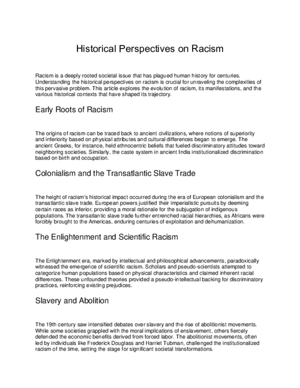 (PDF) Historical Perspectives on Racism